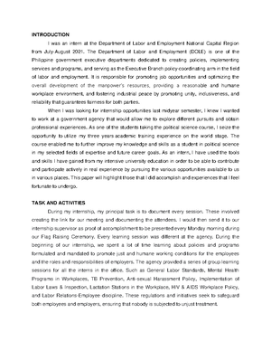 Narrative Report OJT - INTRODUCTION I was an intern at the Department ...