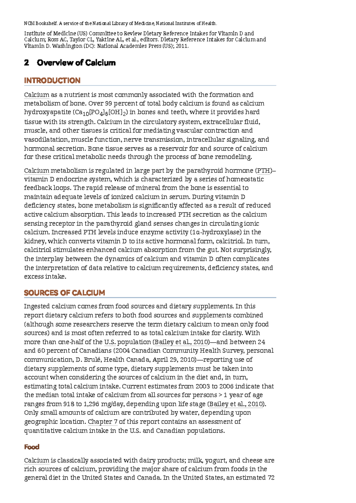 Overview of Calcium - Dietary Reference Intakes for Calcium and Vitamin ...