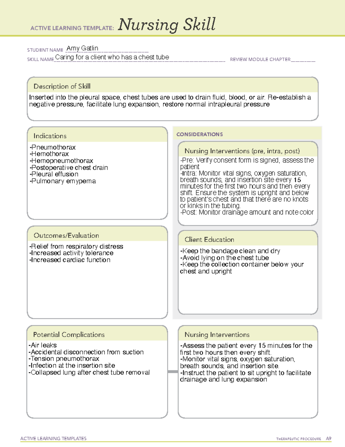 Chest tube - ACTIVE LEARNING TEMPLATES TherapeuTic procedure A Nursing ...