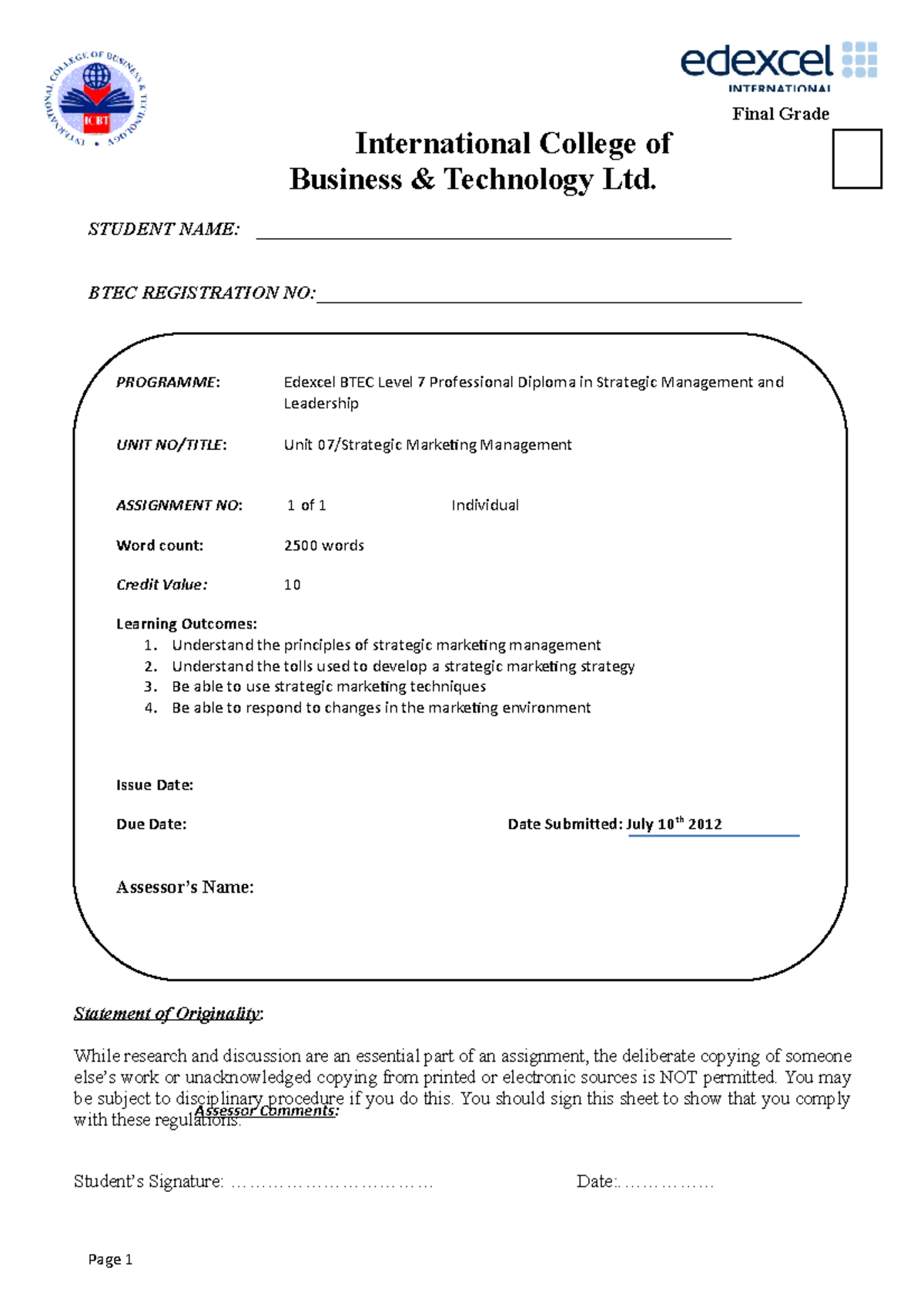SMM Assignment - SMM - Final Grade International College of Business ...