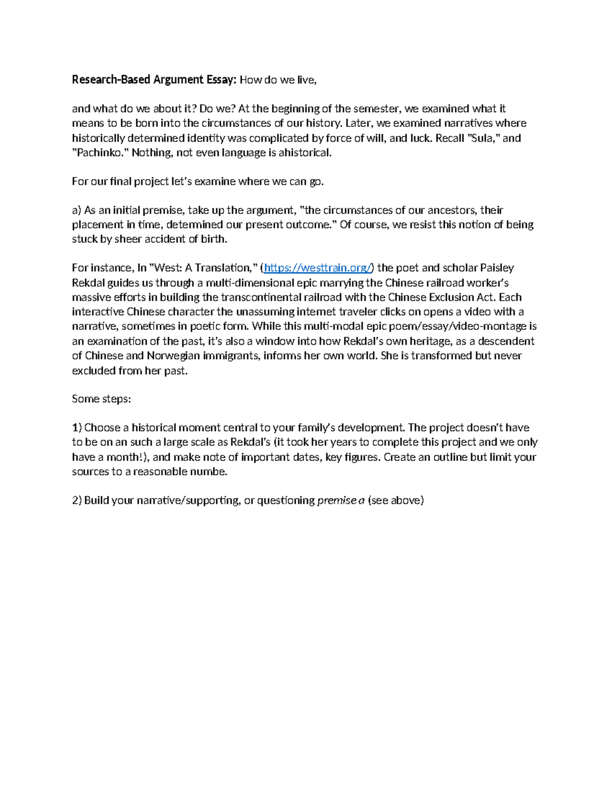 Final Project - Research-Based Argument Essay: How do we live, and what ...