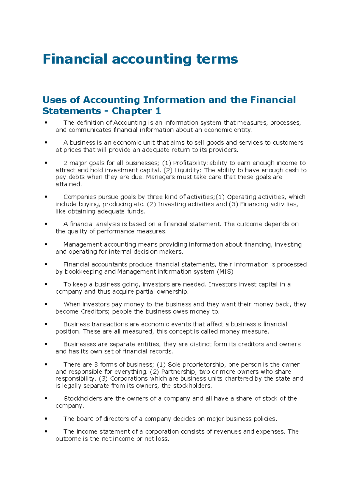 Financial accounting terms - A business is an economic unit that aims ...