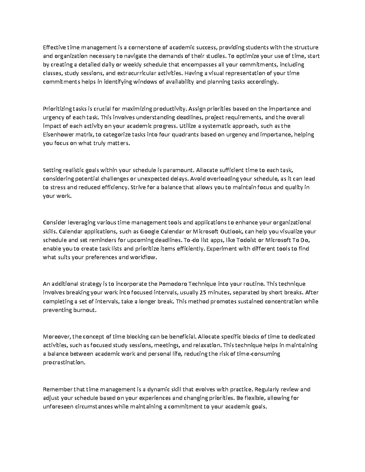 Effective time management is a cornerstone of academic success - To ...