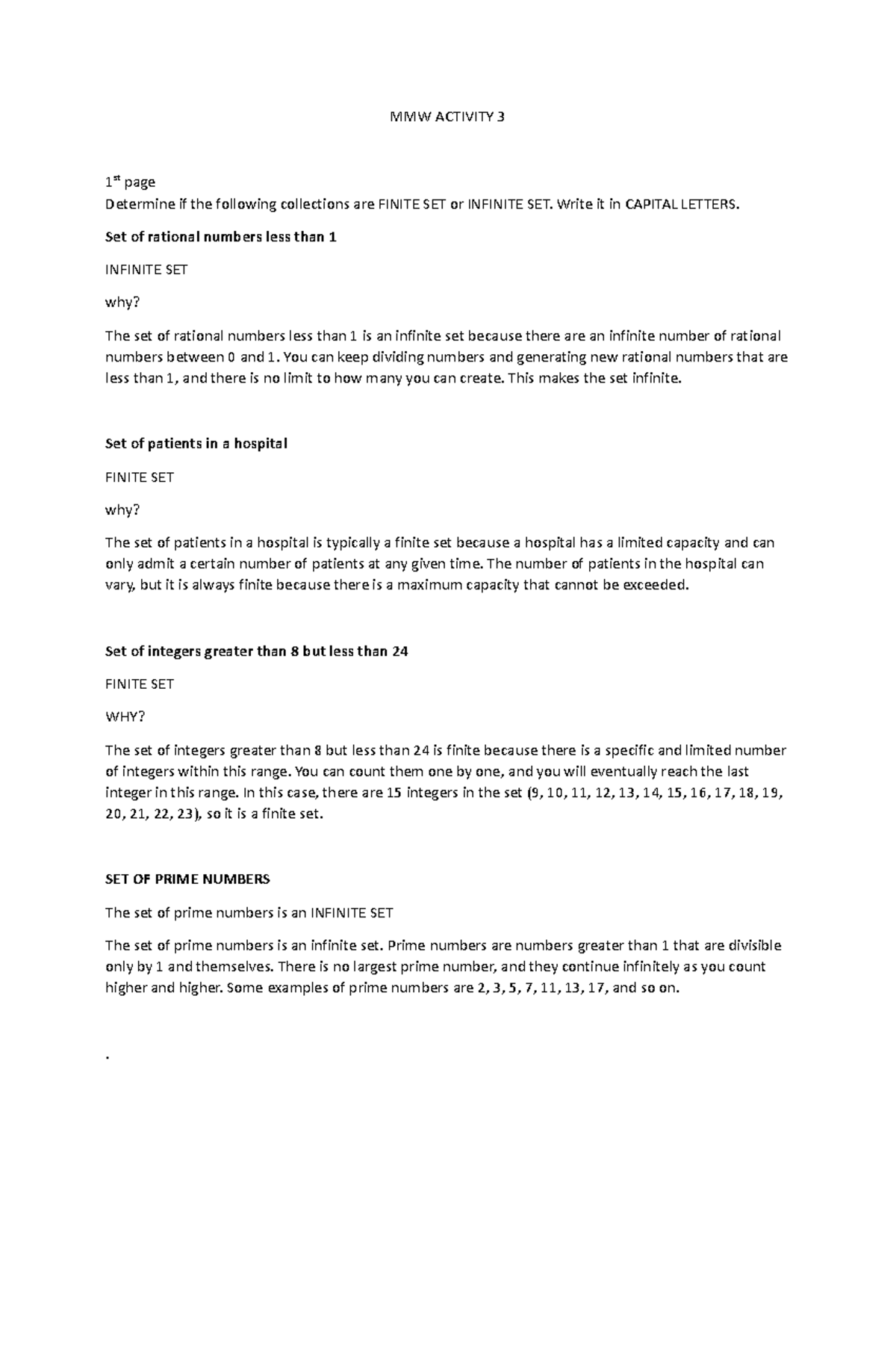 MMW Activity 3 Guide - MMW ACTIVITY 3 1 st page Determine if the ...