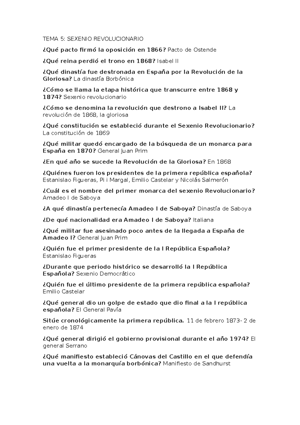 TEMA 5 EL Sexenio Revolucionario - TEMA 5: SEXENIO REVOLUCIONARIO ¿Qué pacto firmó la oposición ...