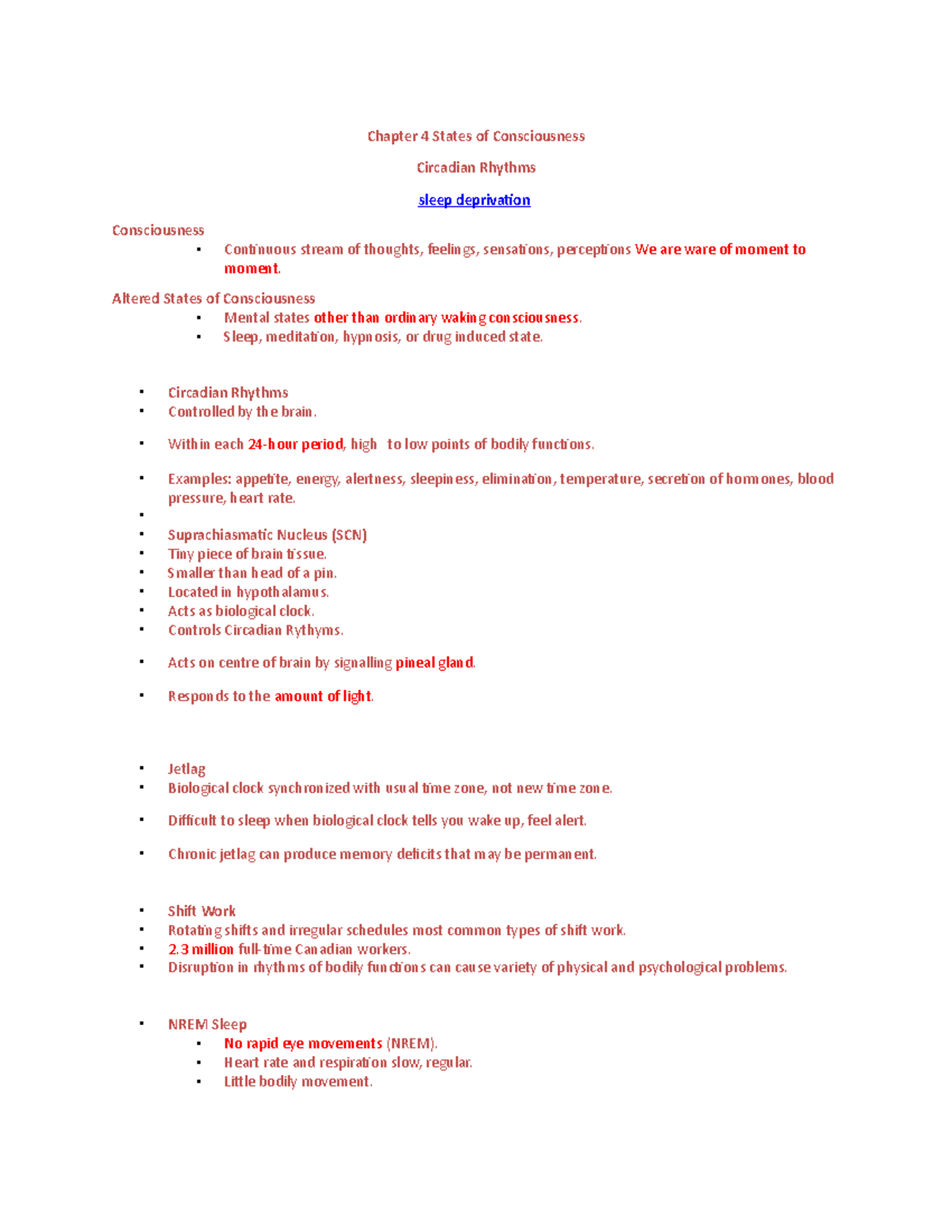 Chapter 4 "States of Consciousness" Psychology Notes - Chapter 4 States ...