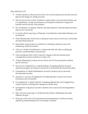 CELL Physiology Notes 1 - CELL PHYSIOLOGY Cell physiology is the study ...