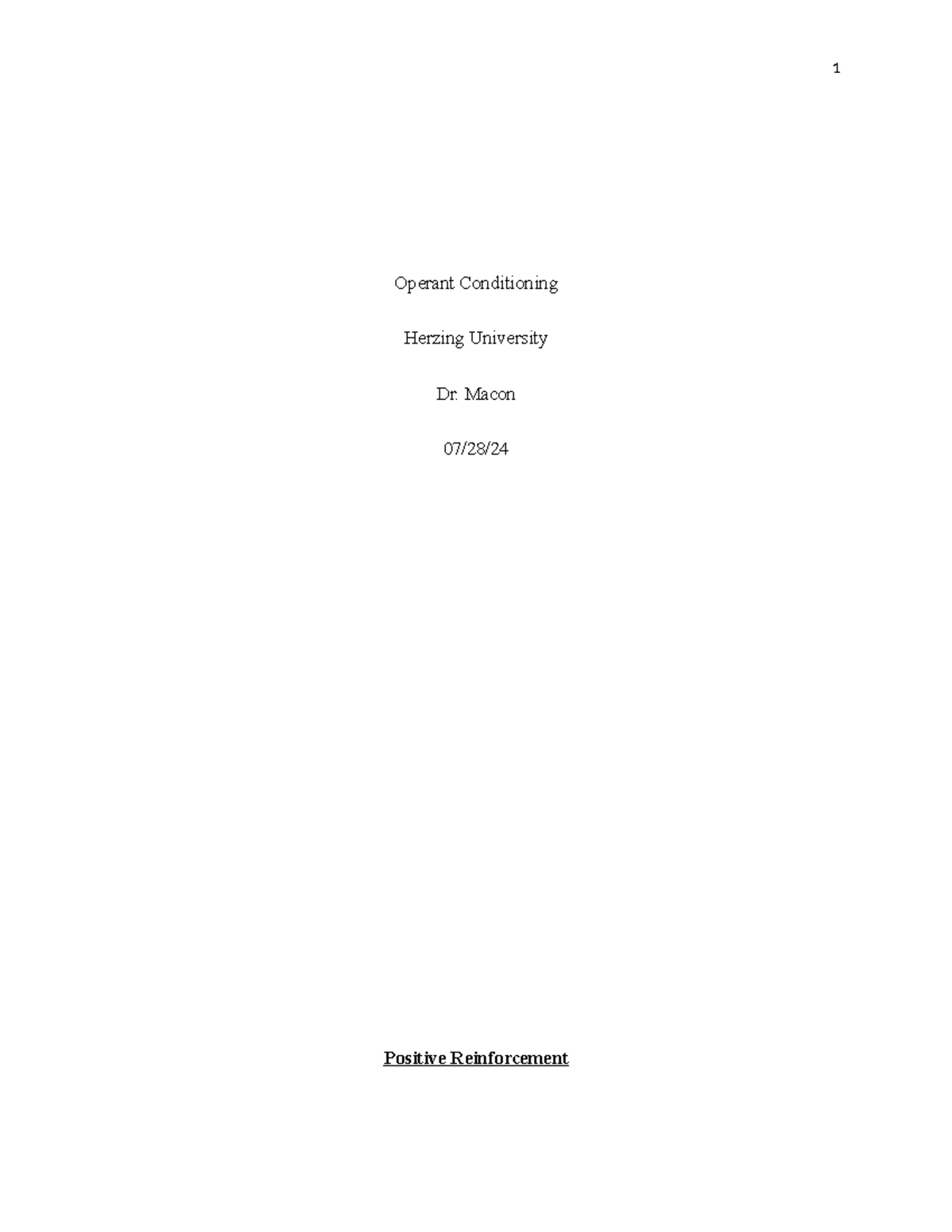 Psych Unit 3Paulette Sommer - 1 Operant Conditioning Herzing University ...