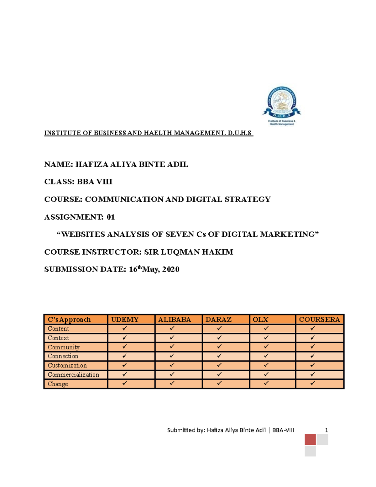 Assigment 1 C&D Mart - Lecture notes A - INSTITUTE OF BUSINESS AND ...