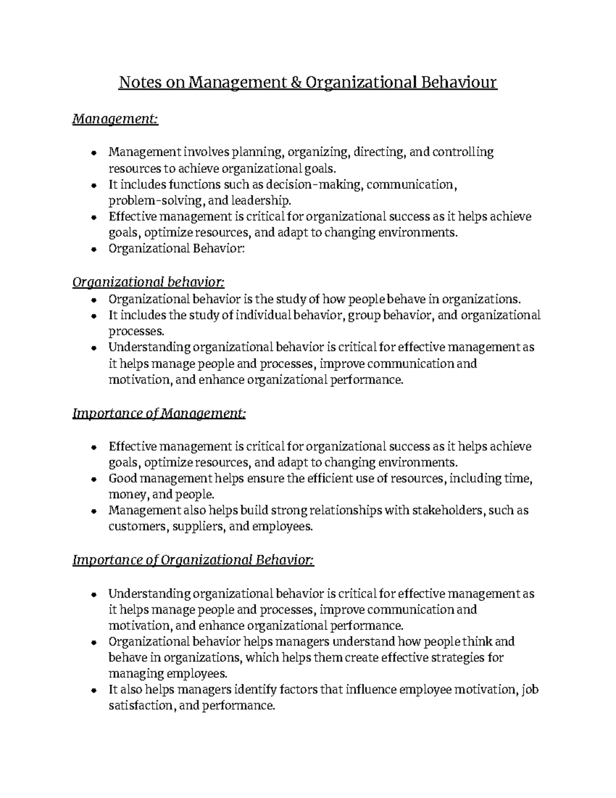 Notes on Management and Organizational Behaviour - Notes on Management ...