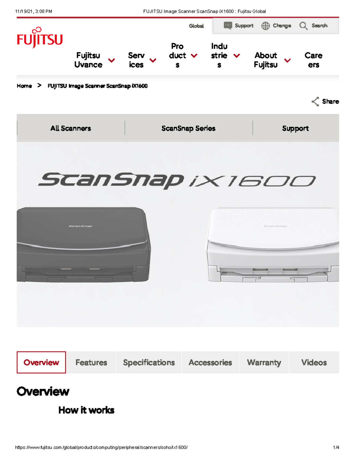 Fujitsu Image Scanner Scan Snap i X1600 Fujitsu Global - Overview ...