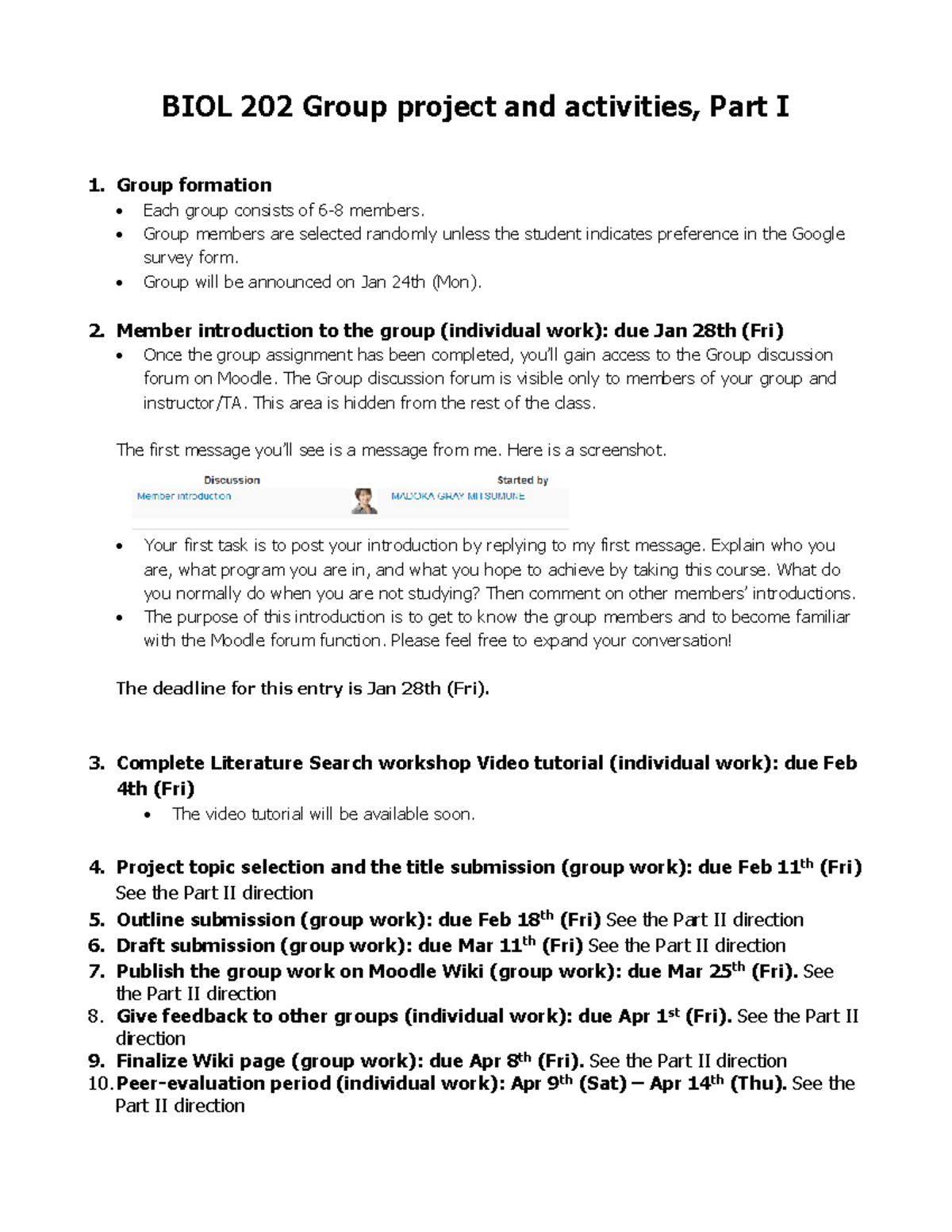 BIOL 202 Group activity direction part I - BIOL 202 Group project and ...