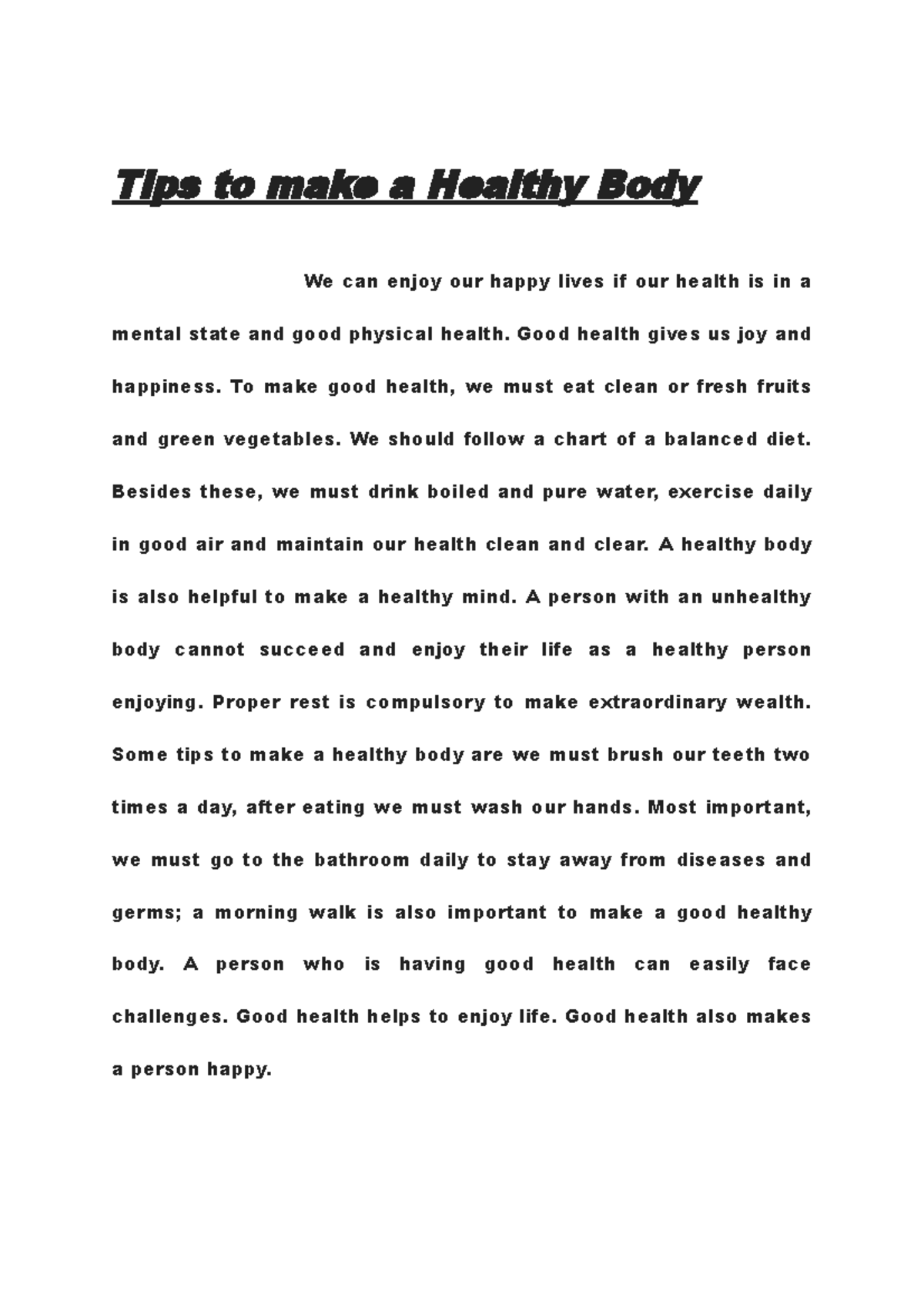 Tips to make a Healthy Body and importance of health small easy - Tips ...