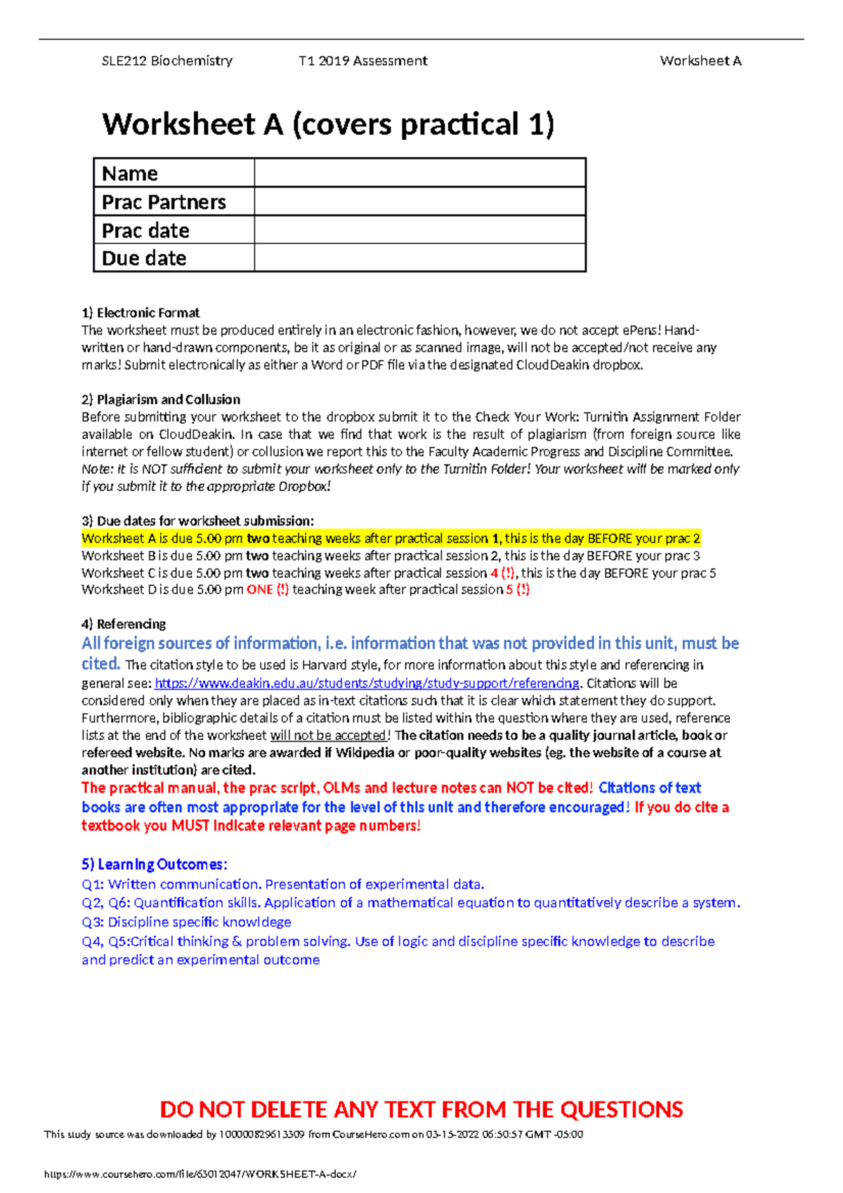 Worksheet A - ...... - Sc/Biol 2020 - Yorku - Studocu