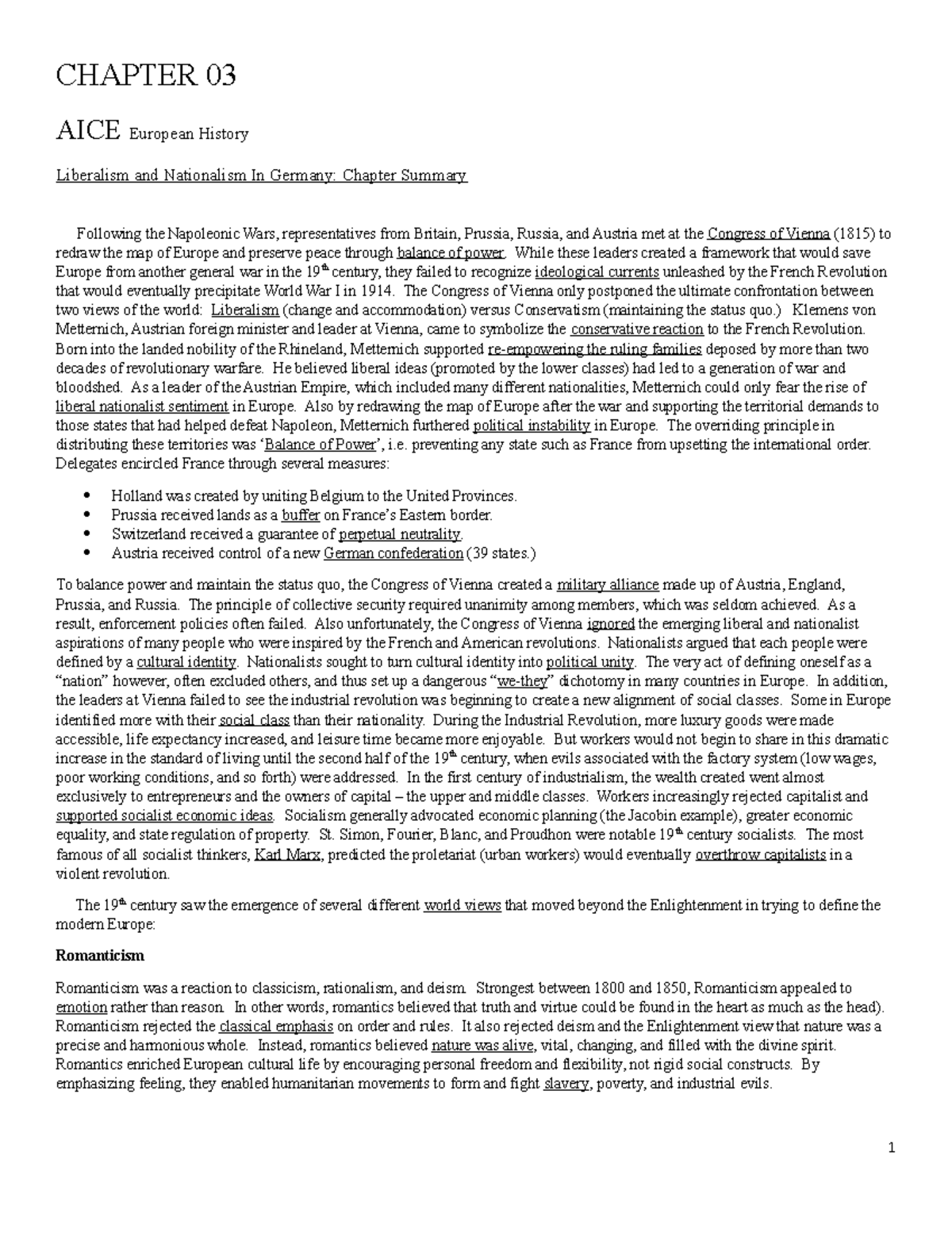 Chapter Summary 03 - Germany - AICE European History Liberalism and Nationalism In Germany ...