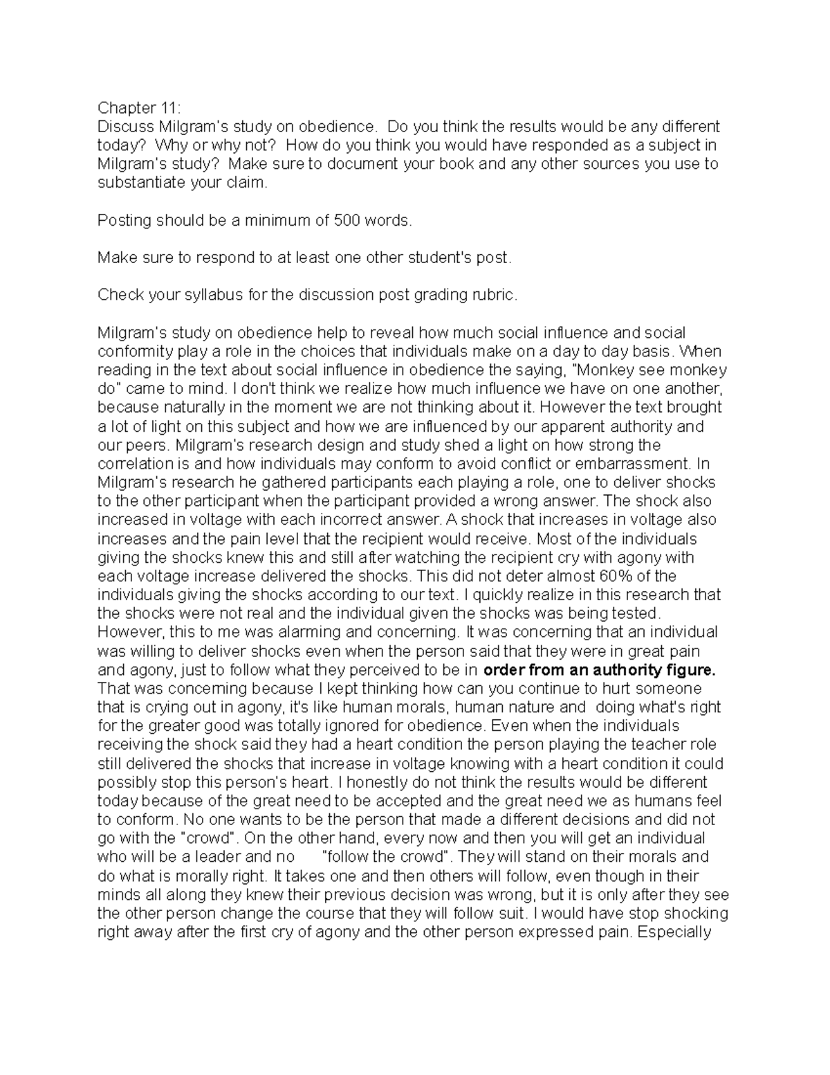 Chapter 11 - lecture - Chapter 11: Discuss Milgram’s study on obedience ...