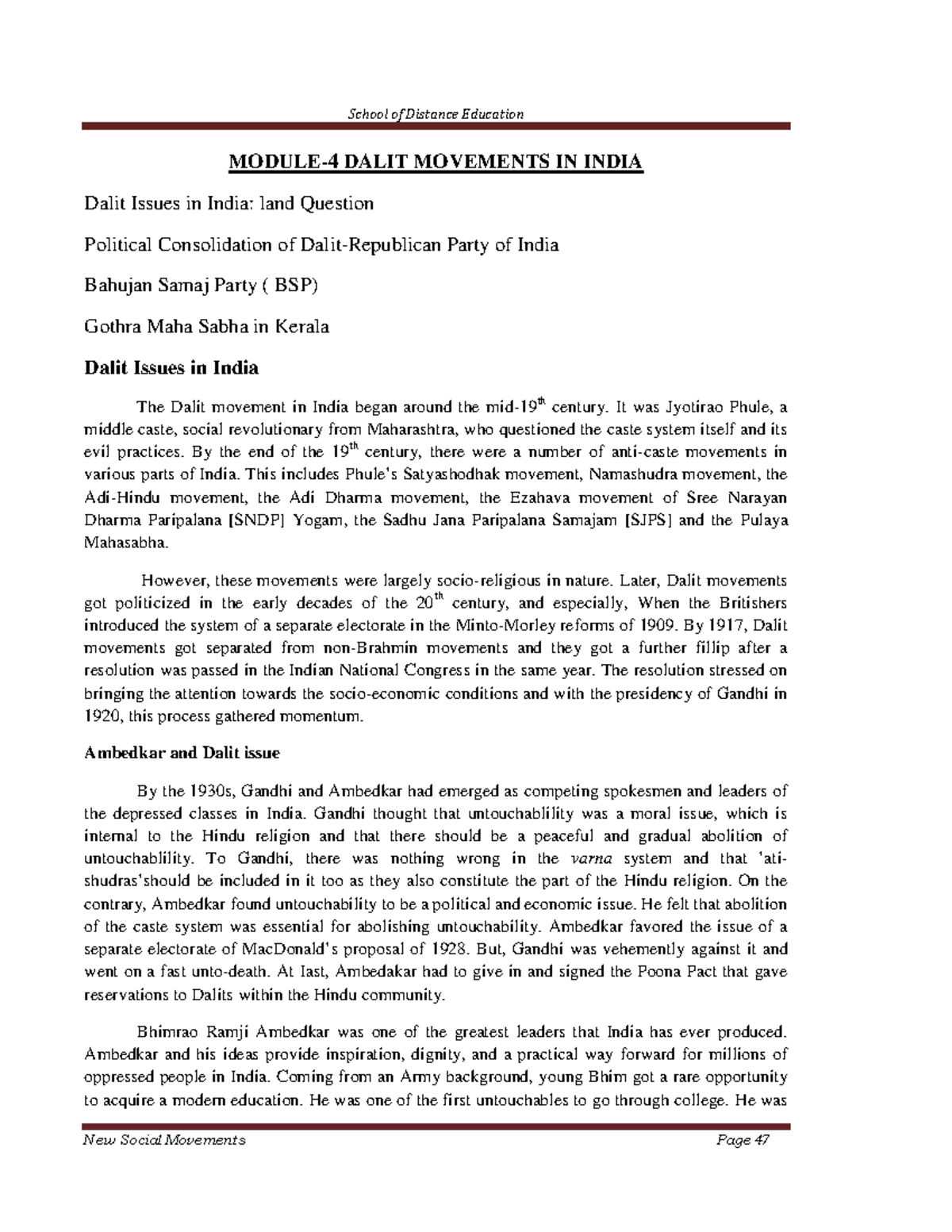 Dalit Movements - It's a lecture notes - MODULE-4 DALIT MOVEMENTS IN ...