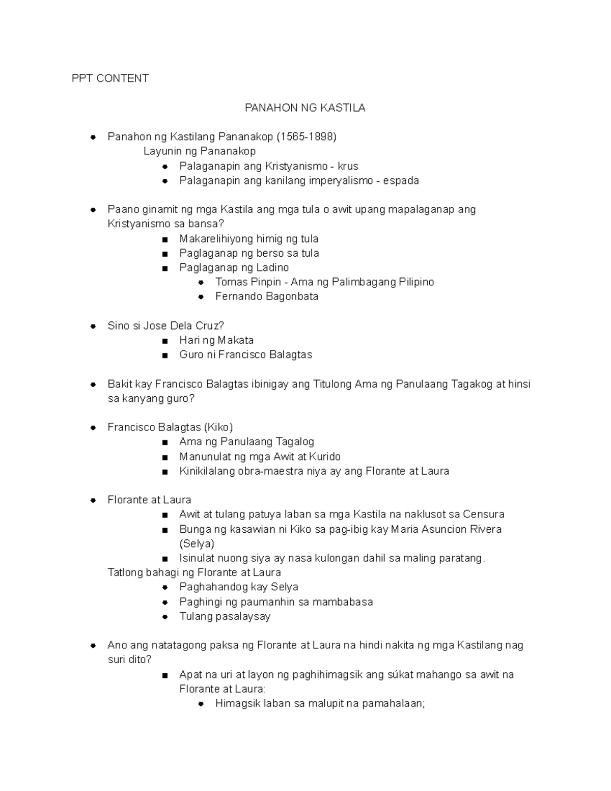 Panitikan ( Panahon NG Kastila) - PPT CONTENT PANAHON NG KASTILA ...