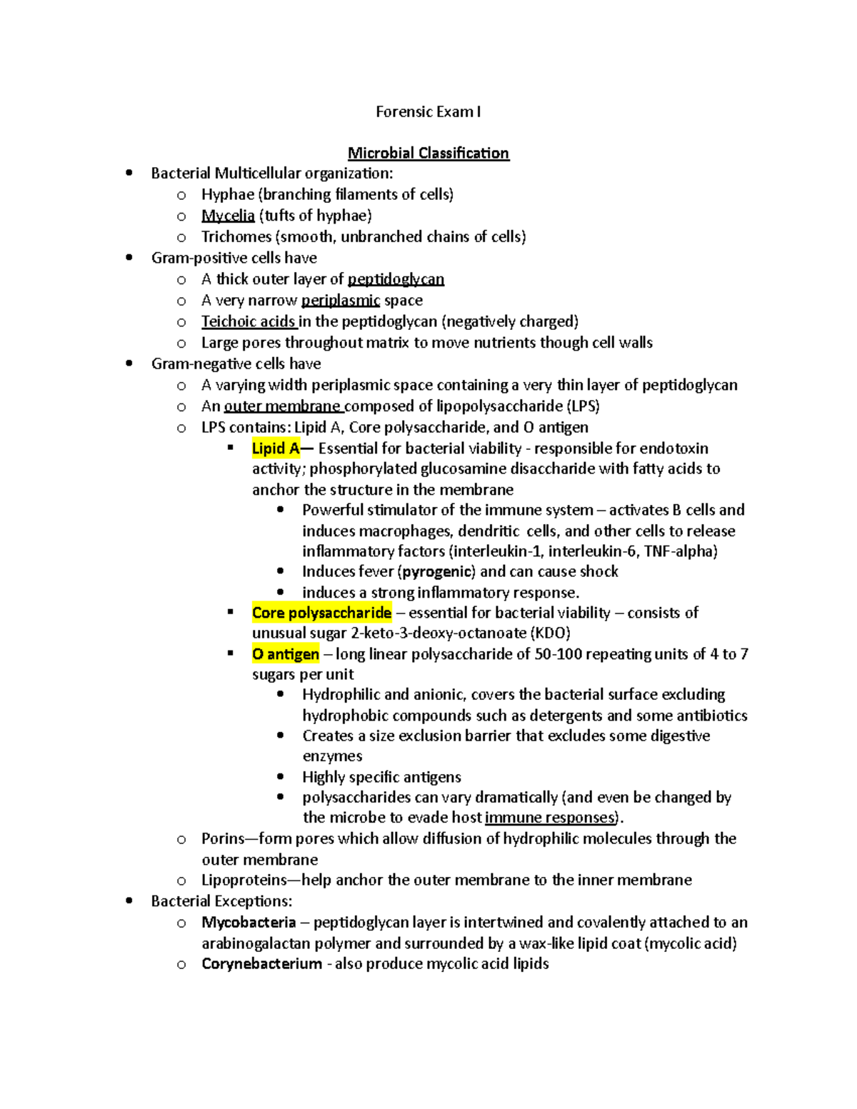 Forensic Exam I Key Notes - Forensic Exam I Microbial Classification ...