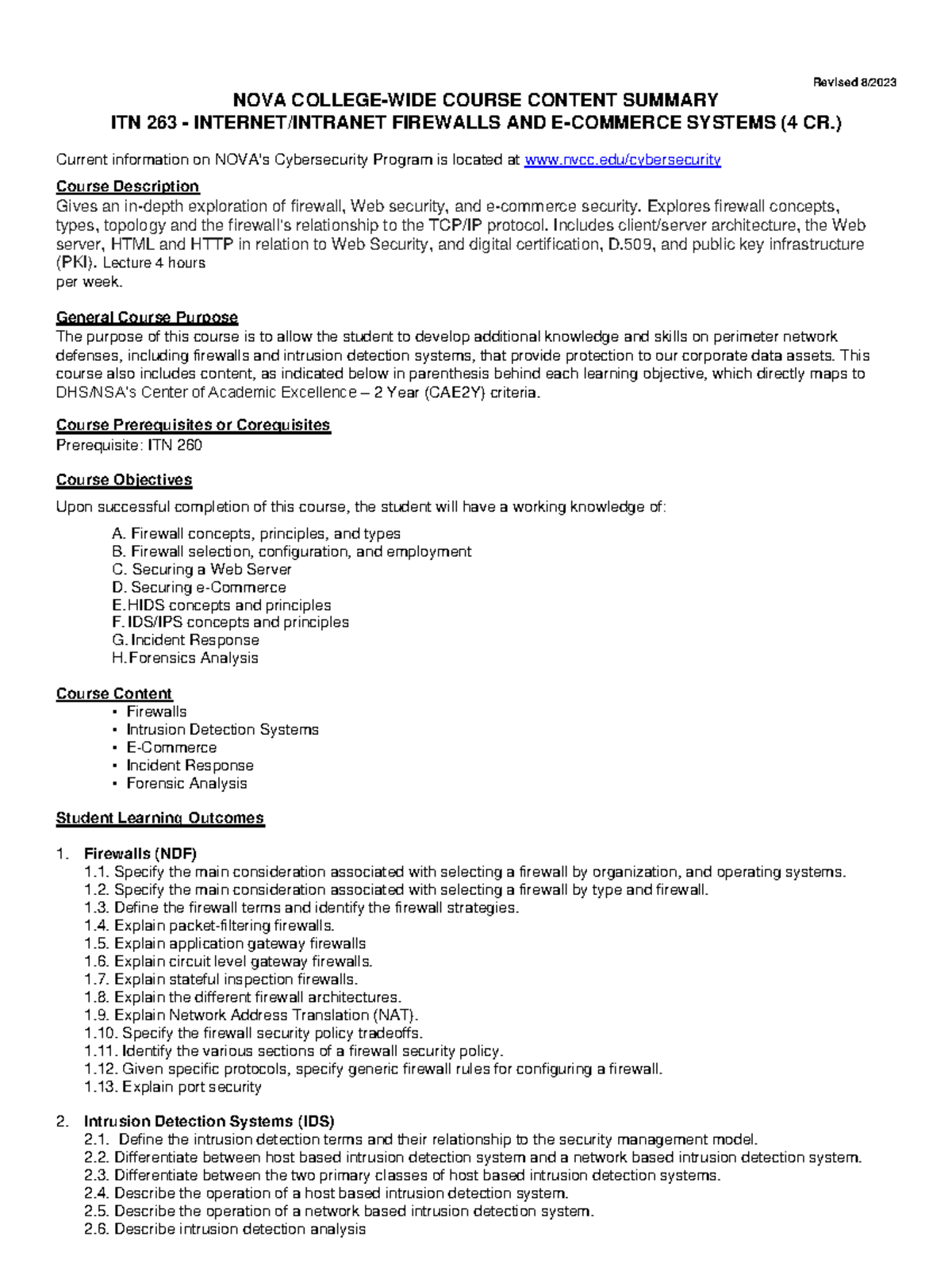 ITN263 nova syllabus - Gives an in-depth exploration of firewall, Web ...