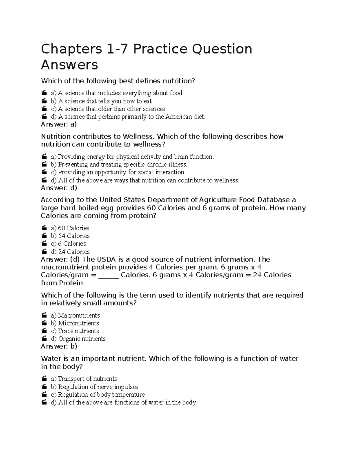Chapters 1 - PDF file for basic nutrition - Chapters 1-7 Practice Question Answers Which of the ...
