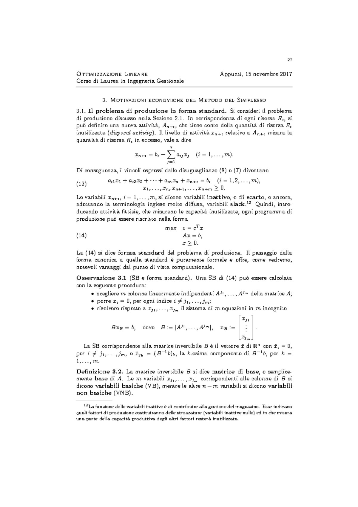 Appunti 151117 - Ottimizzazione Lineare Appunti, 15 novembre 2017 Corso ...