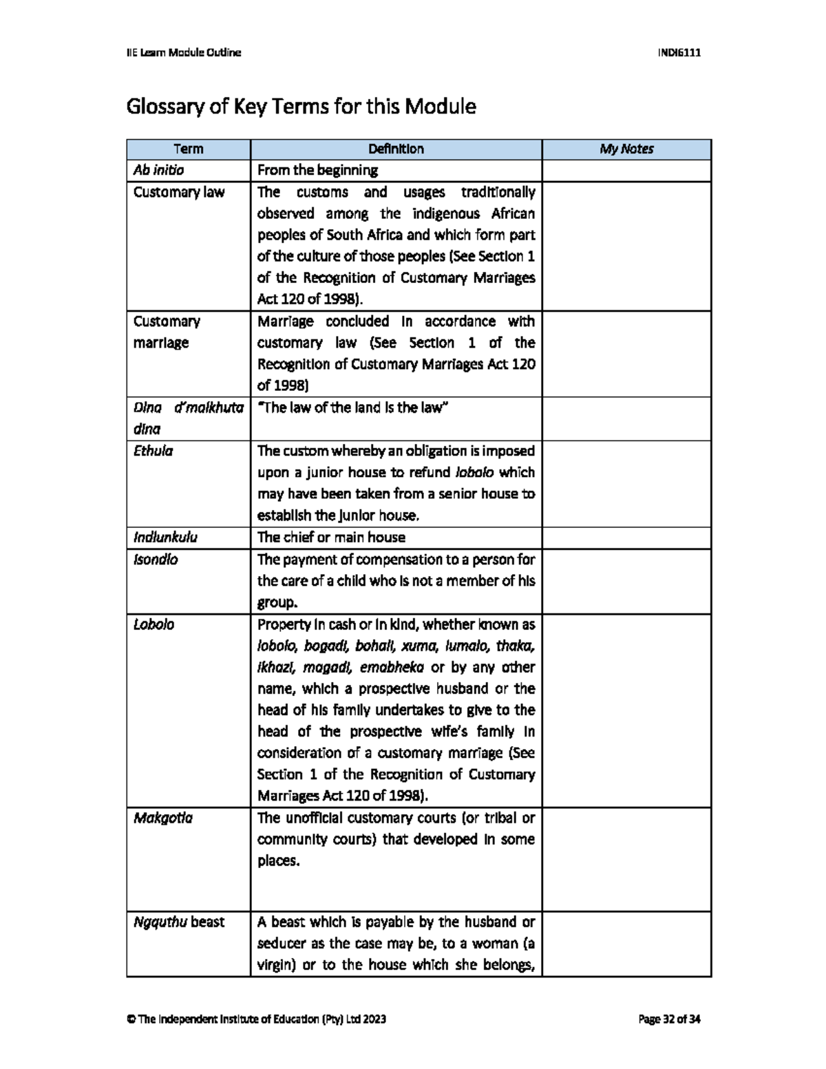 Indigenous Law Terminology - IIE Learn Module Outline Glossary of Key ...