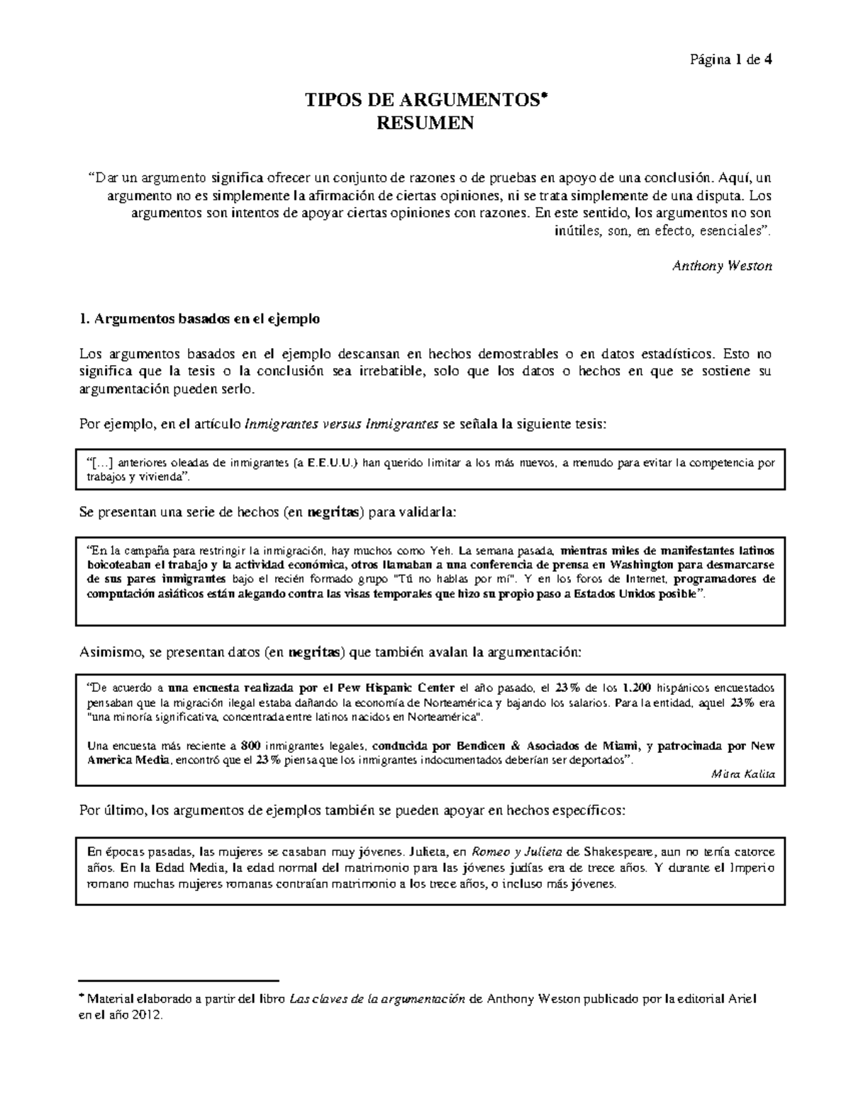 01. Tipos DE Argumentos - TIPOS DE ARGUMENTOS RESUMEN “Dar un argumento ...