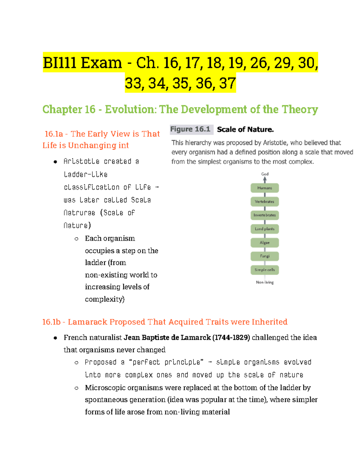 BI111 Textbook Notes (New Doc) - BI111 Exam - Ch. 16, 17, 18, 19, 26 ...
