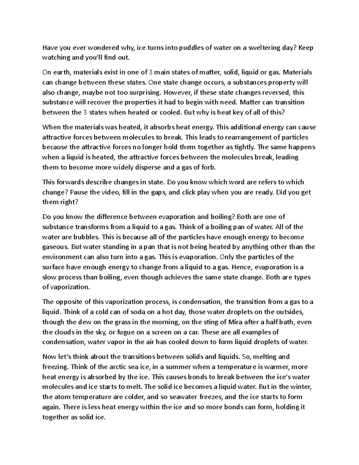 Chemistry-Script - Noted - Have you ever wondered why, ice turns into ...