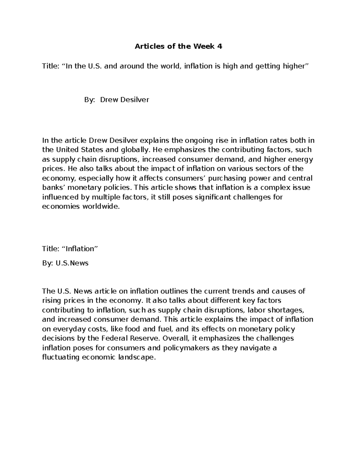 Articles of the Week 4 - sadf - Articles of the Week 4 Title: “In the U ...