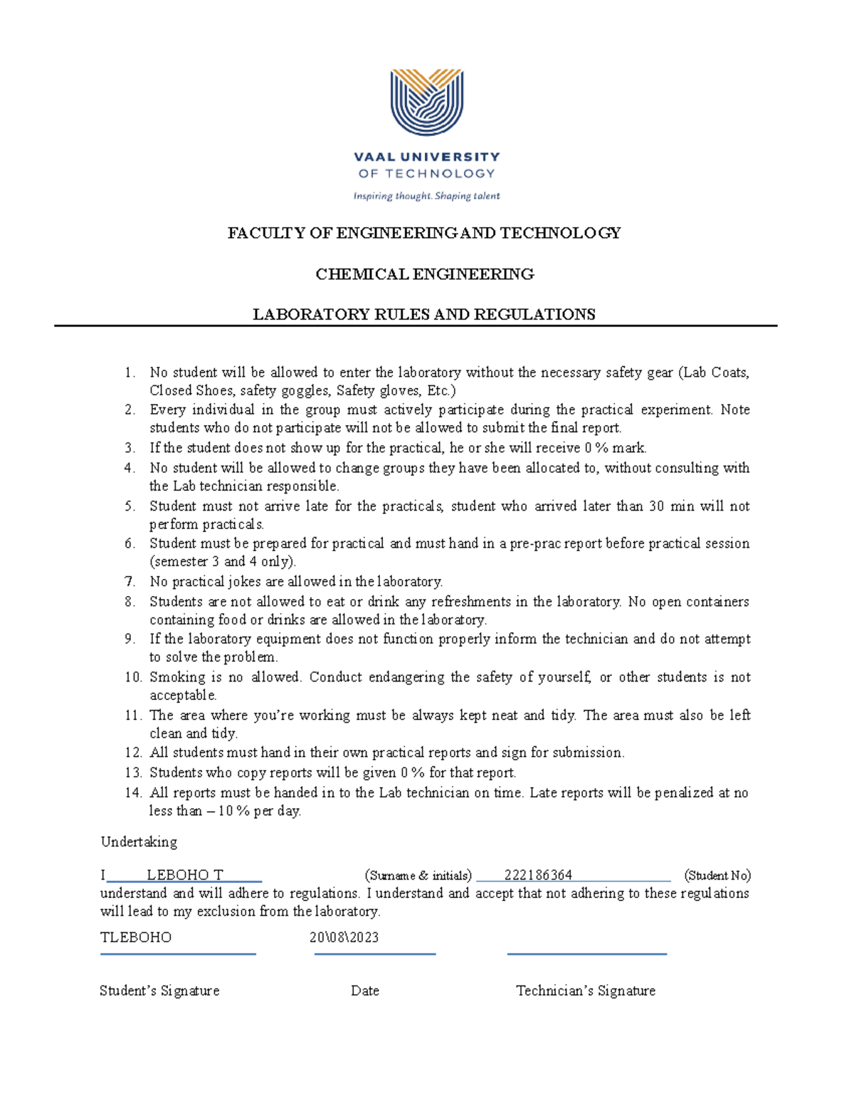 Lab Rules and Regulations - FACULTY OF ENGINEERING AND TECHNOLOGY ...