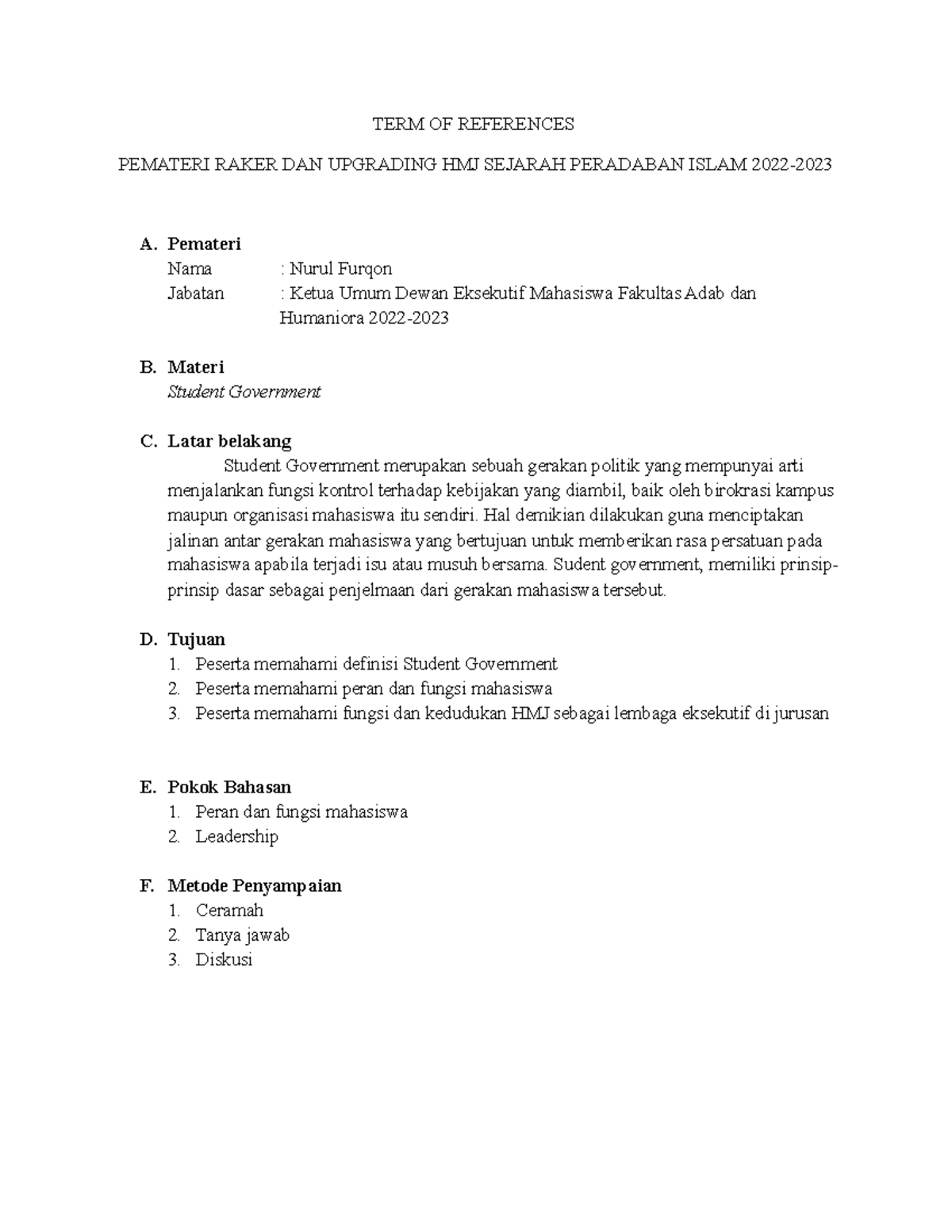 Contoh tor Analisis Sosial - TERM OF REFERENCES PEMATERI RAKER DAN ...