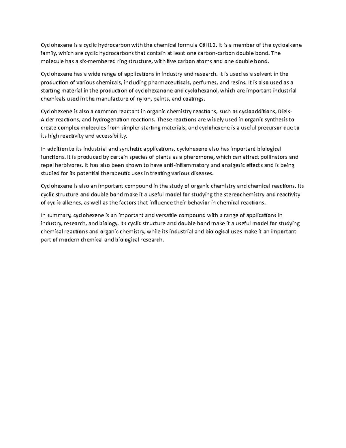 Bio Notes - Cyclohexene - Cyclohexene is a cyclic hydrocarbon with the ...