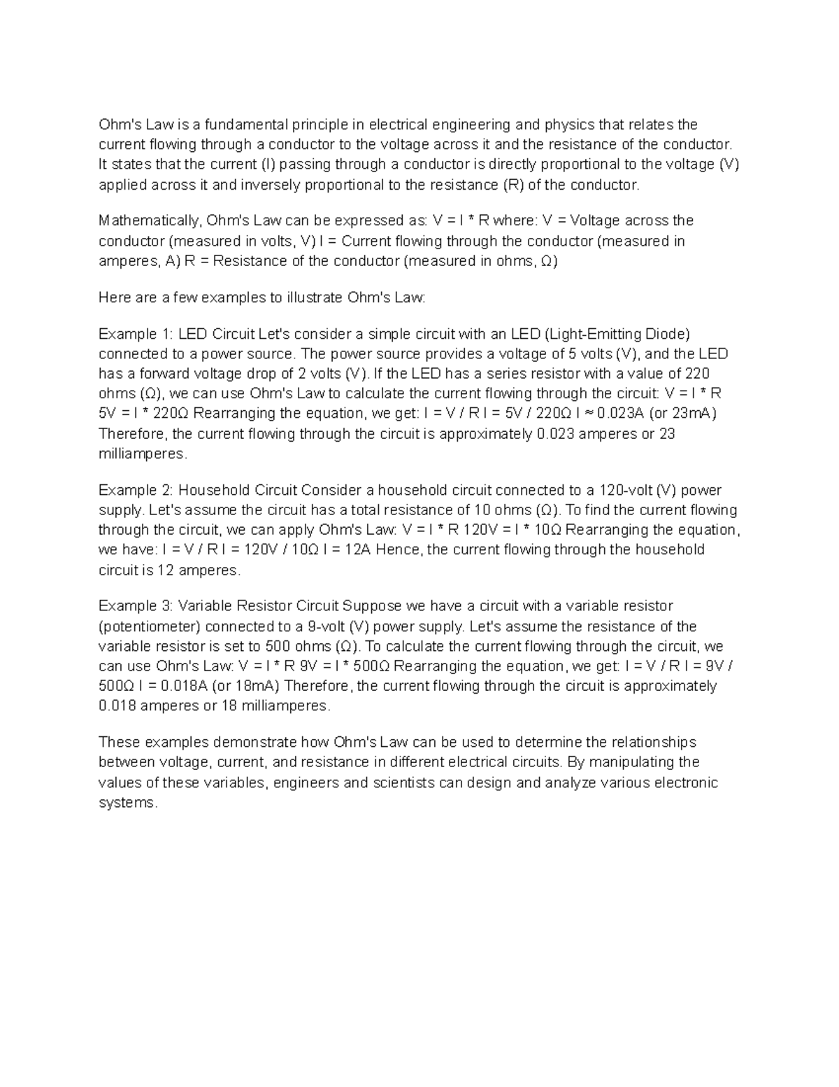 Ohms Law essay - Ohm's Law is a fundamental principle in electrical ...