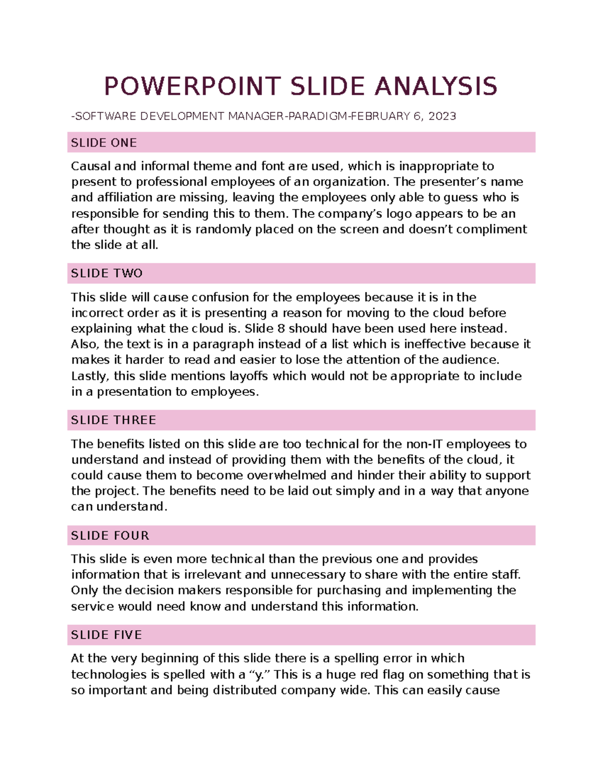 Power Point Slide Analysis C948 - POWERPOINT SLIDE ANALYSIS -SOFTWARE ...