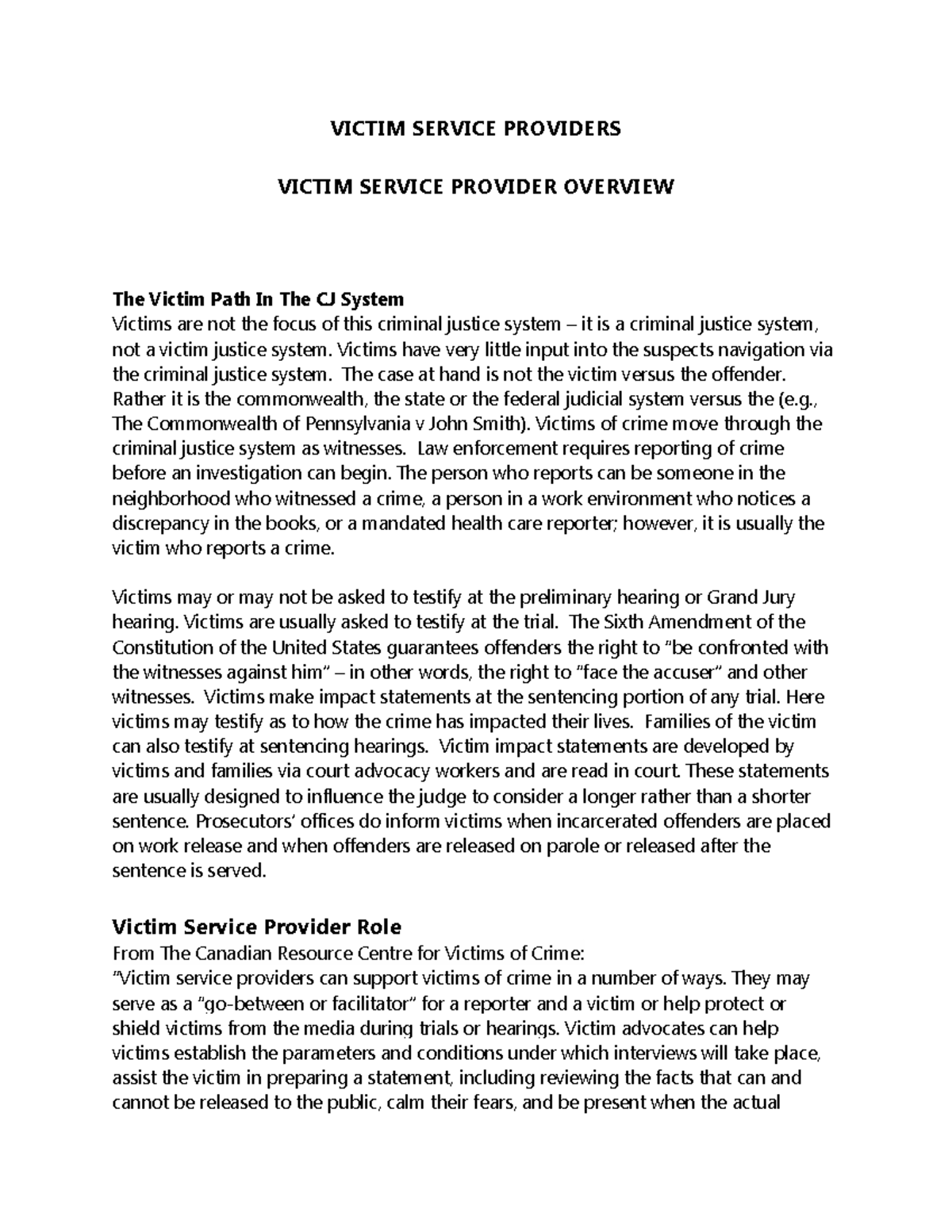 Week 2 - Victim Service Providers 2 - VICTIM SERVICE PROVIDERS VICTIM ...