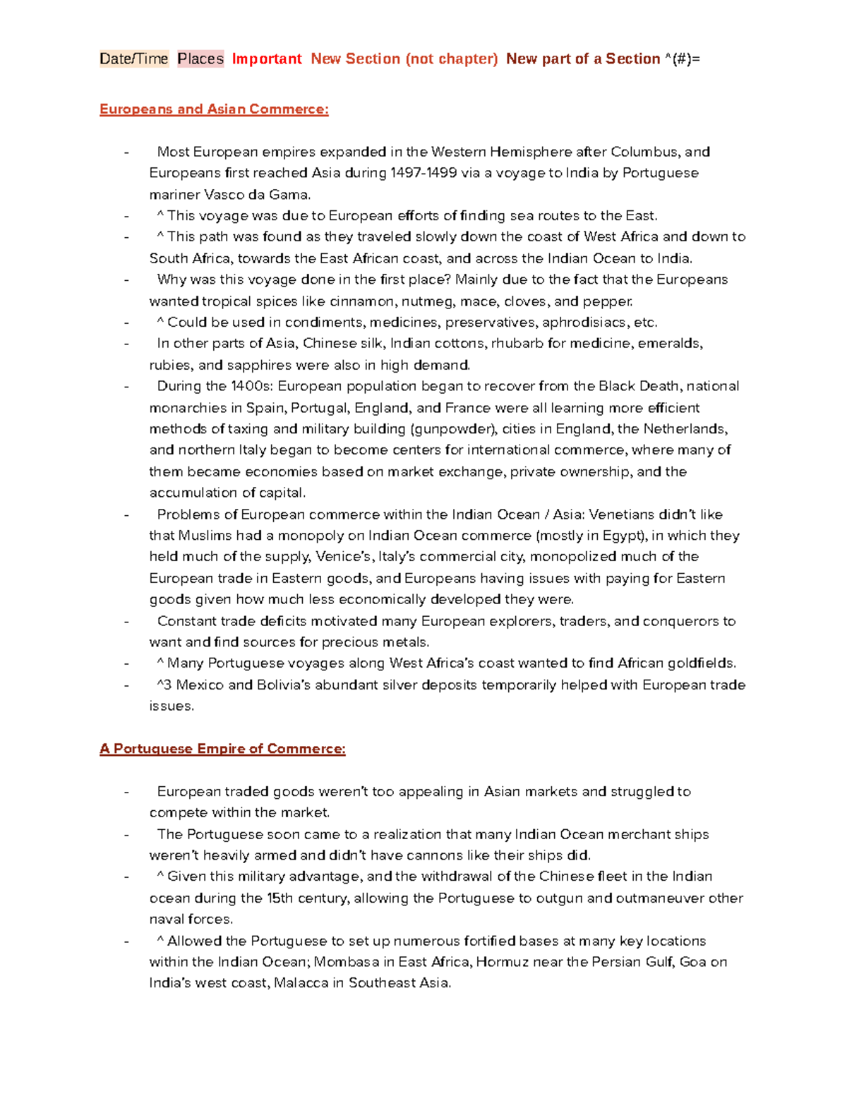 AP World Chapter 6 Notes - Google Docs - Places Important New Section ...