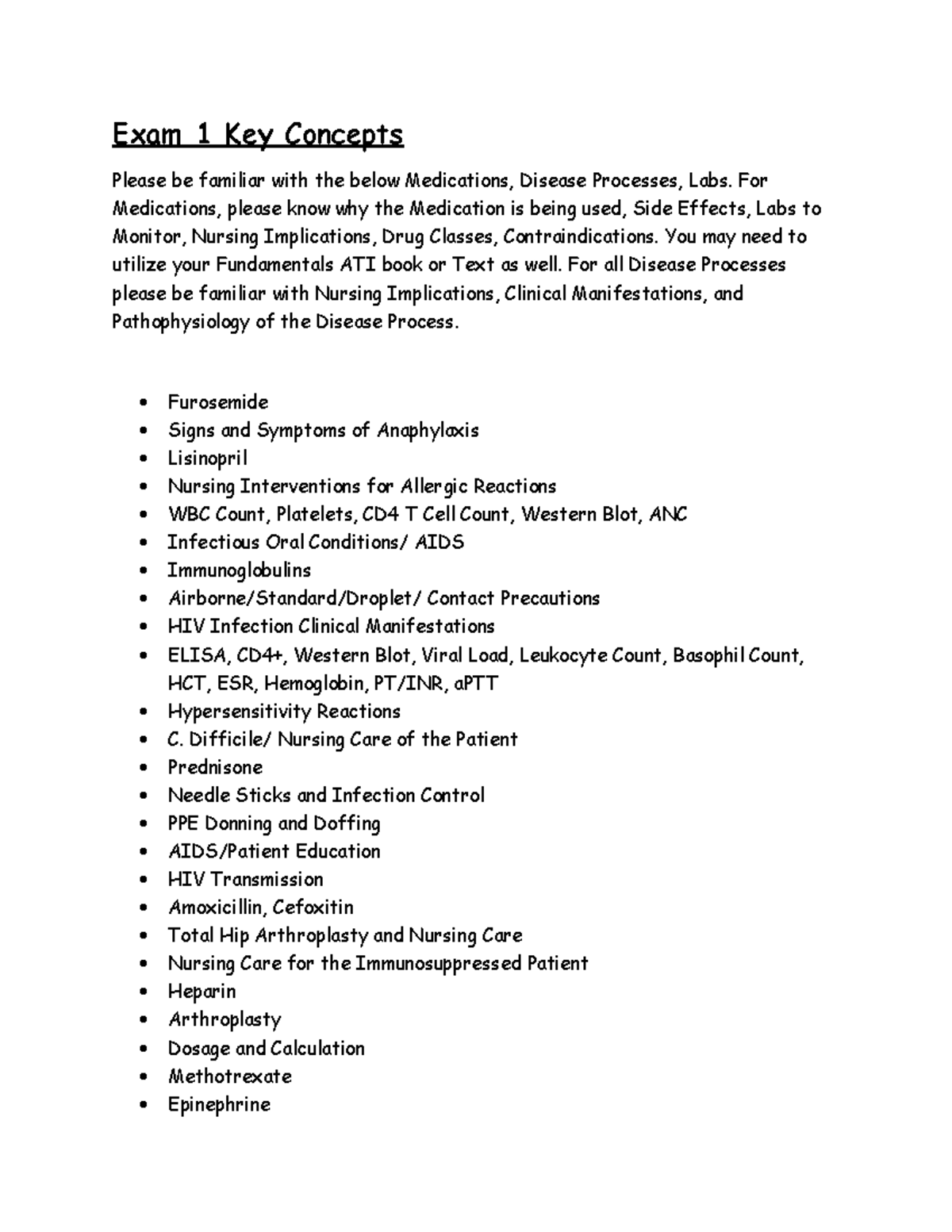 Exam 1 Key Concepts - Exam 1 - Exam 1 Key Concepts Please be familiar ...