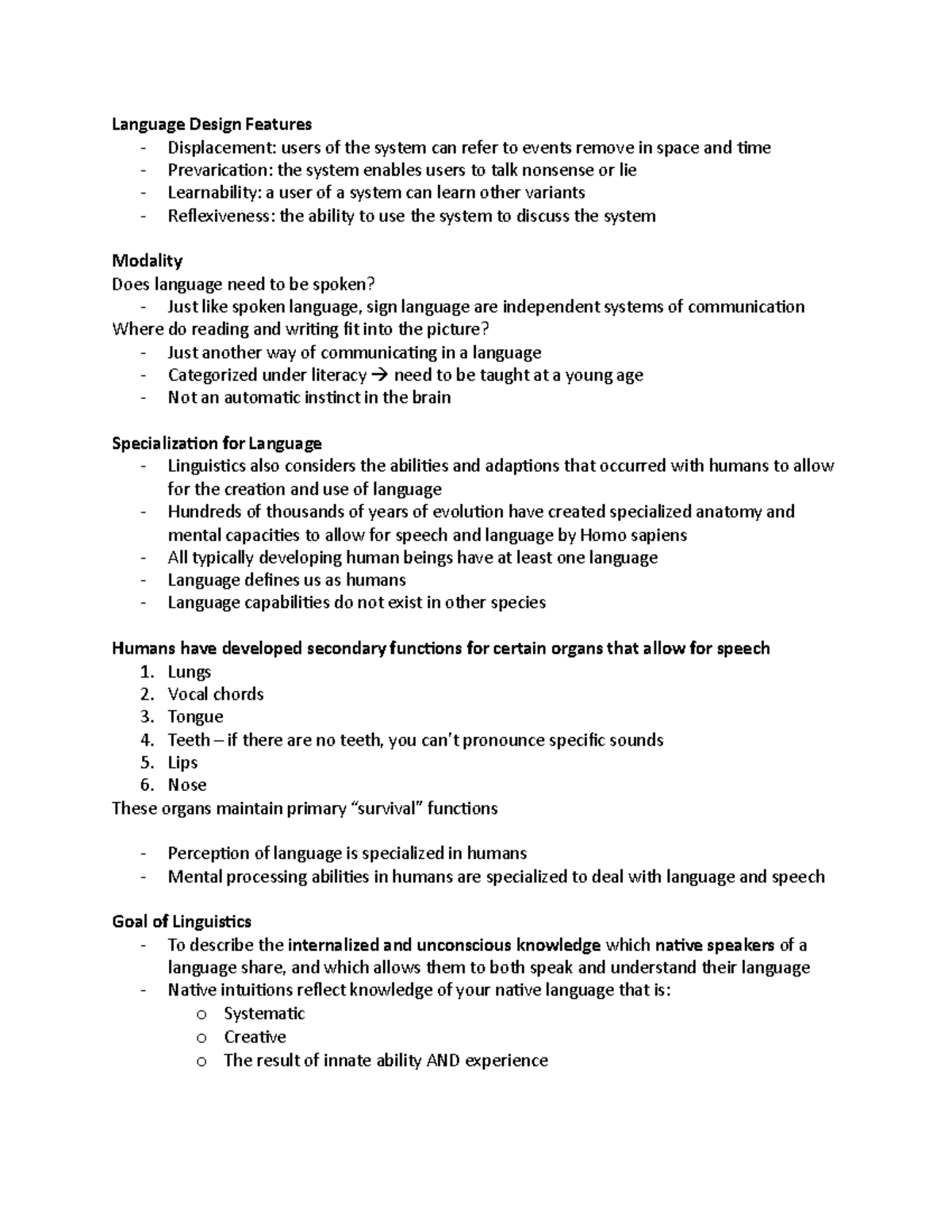 Language Design Features - Lungs 2. Vocal chords 3. Tongue 4. Teeth ...