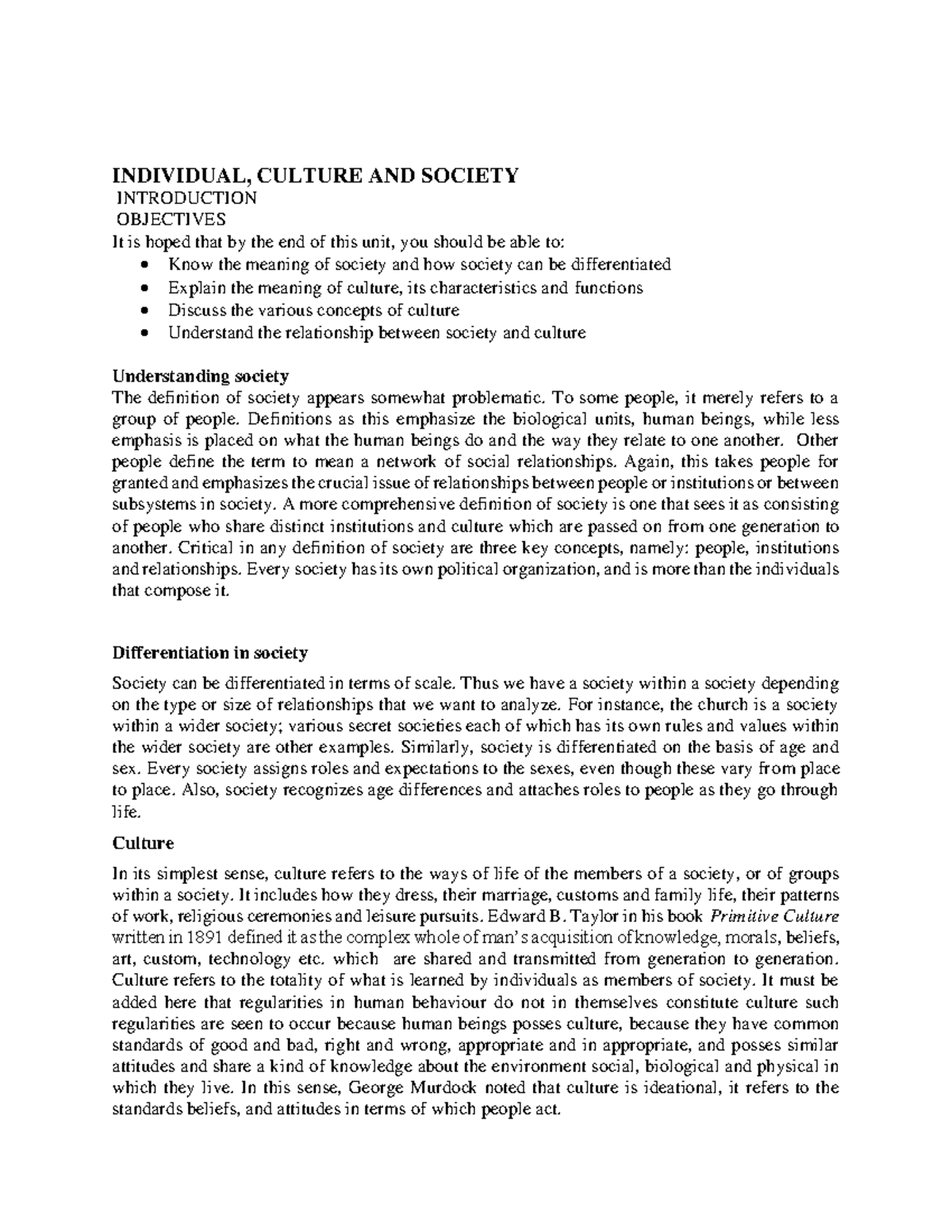 Sociology 3 - Study Purpose. - INDIVIDUAL, CULTURE AND SOCIETY ...