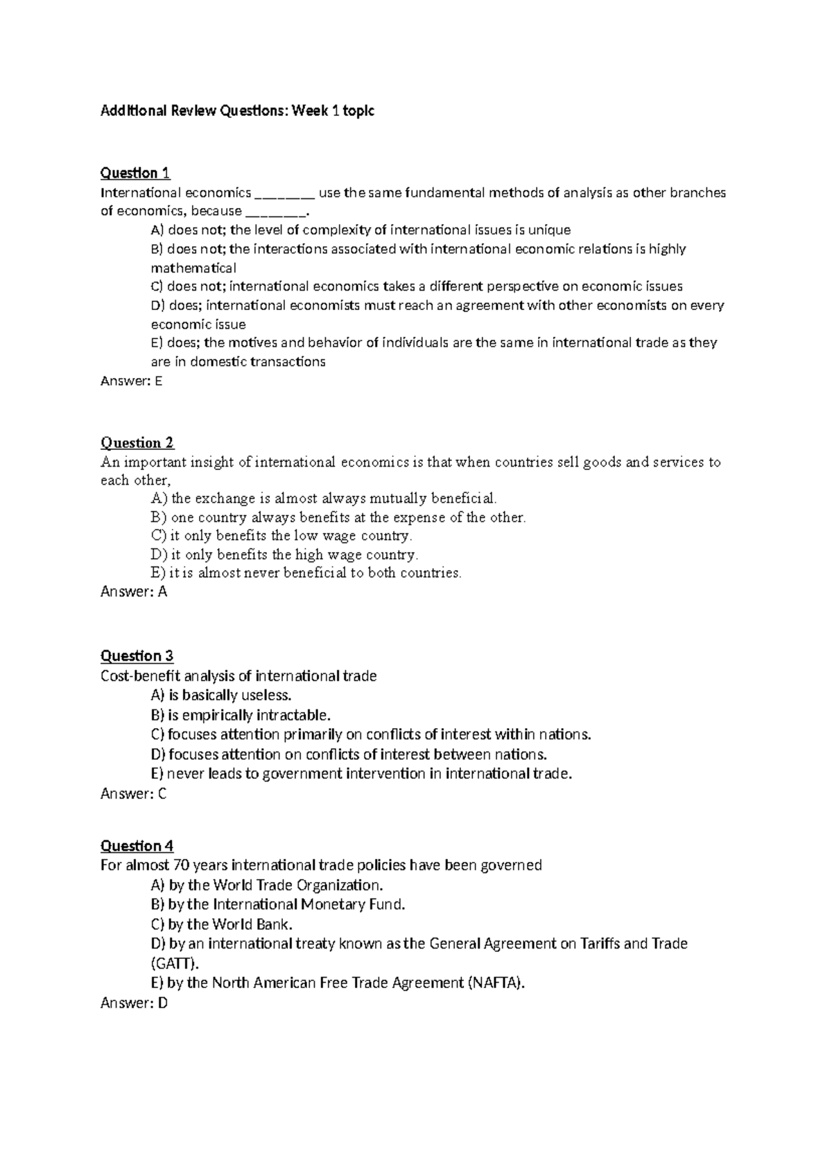 WEEK 1 topic Questions With Answers - Additional Review Questions: Week ...
