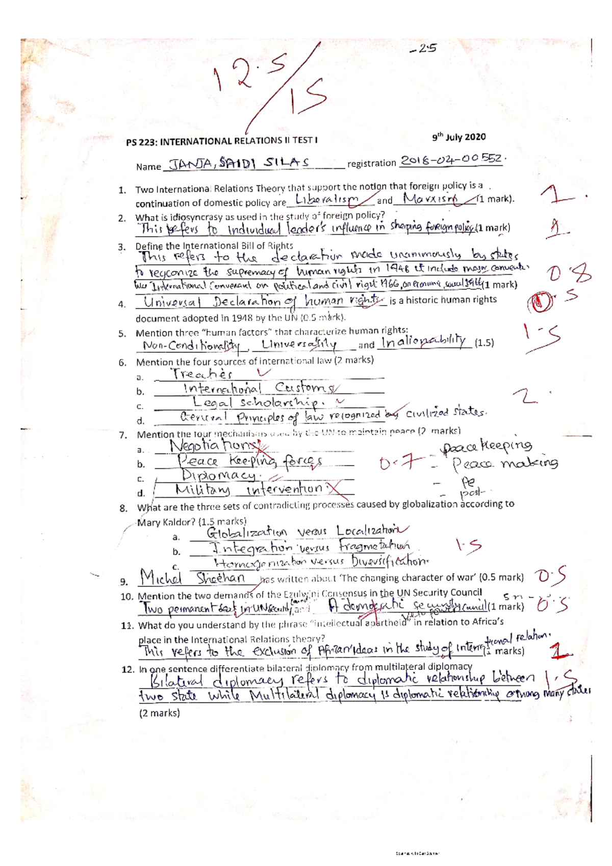 Tutorial work that applicable - 12 PS 223: INTERNATIONAL RELATIONS II ...