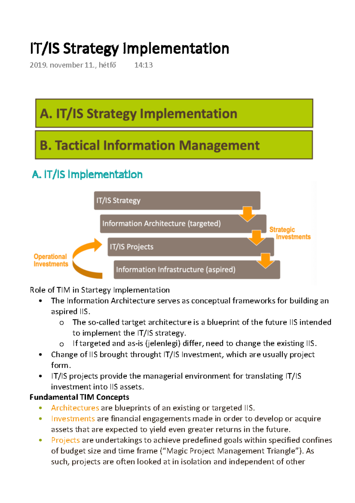 ITIS Strategy Implementation - A. IT/IS Implementation Role of TIM in Startegy Implementation ...