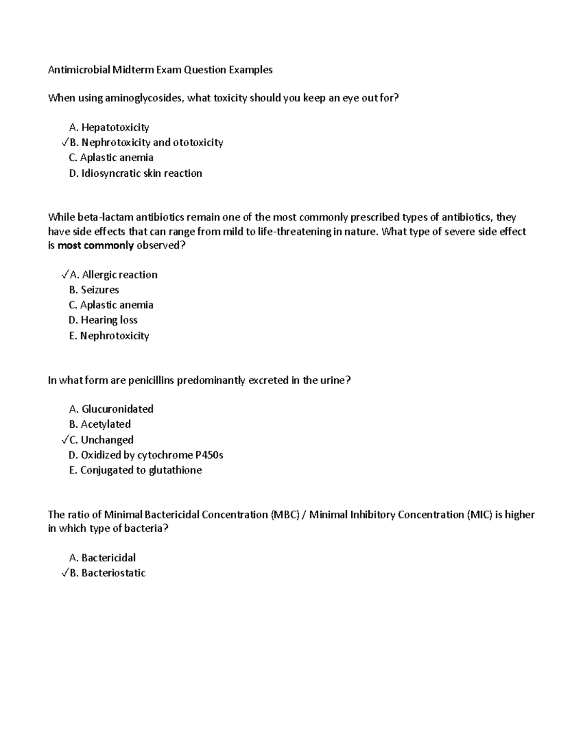 Antimicrobial midterm exam question examples - Antimicrobial Midterm ...