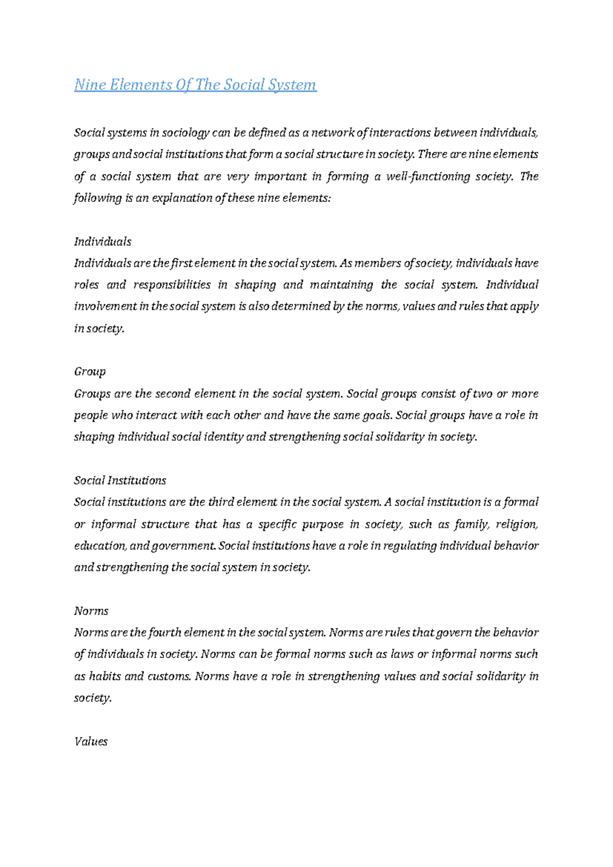 Nine Elements Of The Social System - There are nine elements of a ...