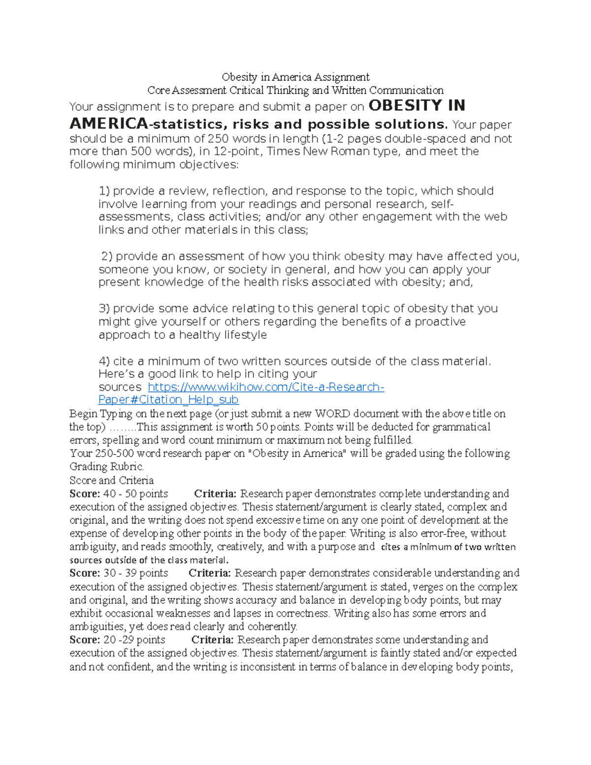 Obesity in America Assignment PHED 1164 - Obesity in America Assignment ...