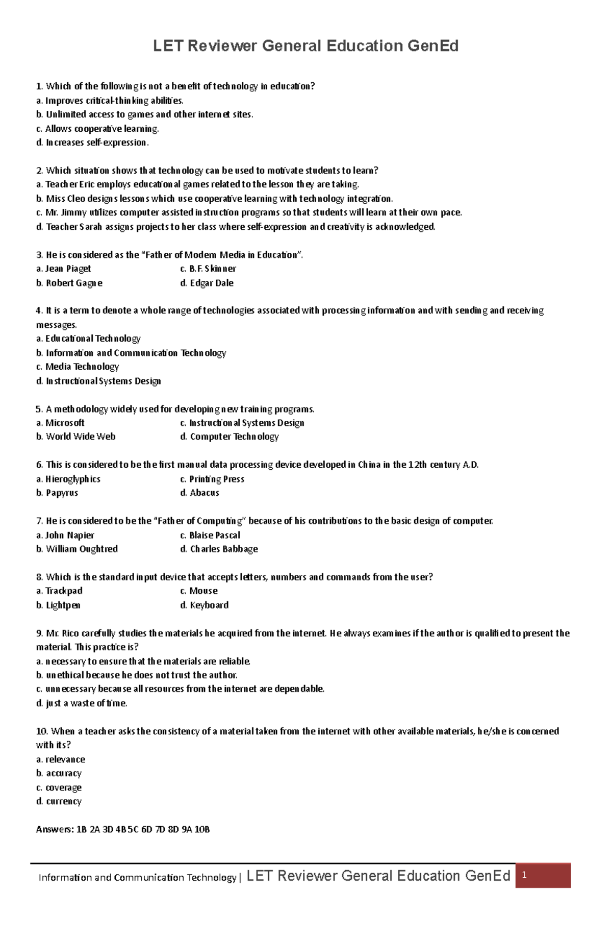 LET Reviewer General Education Gen Ed INF - LET Reviewer General ...