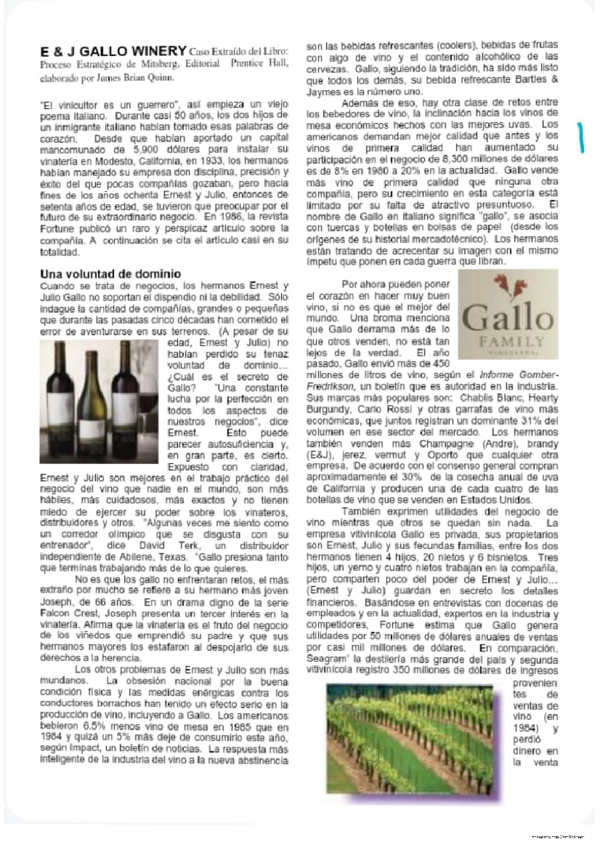 Hermanos Gallo - LECTURA - J GALLO WINERY Caso Extraído del Libro: son ...