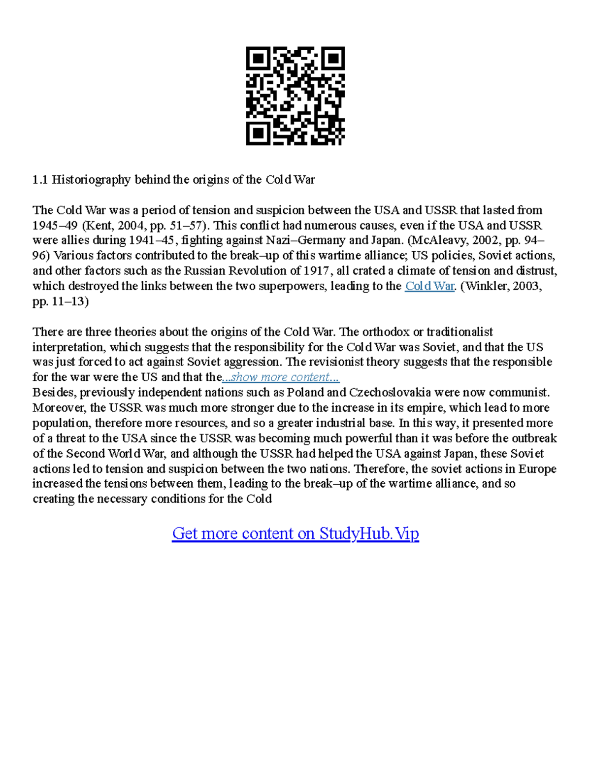 Cold War Essay Cold War Essay - 1 Historiography behind the origins of ...